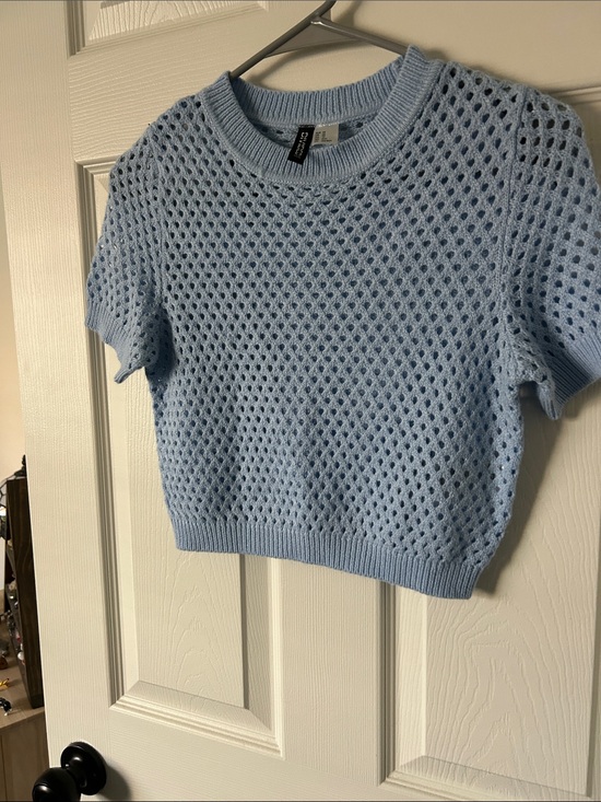 H&M | Tops | Hm Divided Pale Blue Open Knit Short Sleeve Top | Poshmark